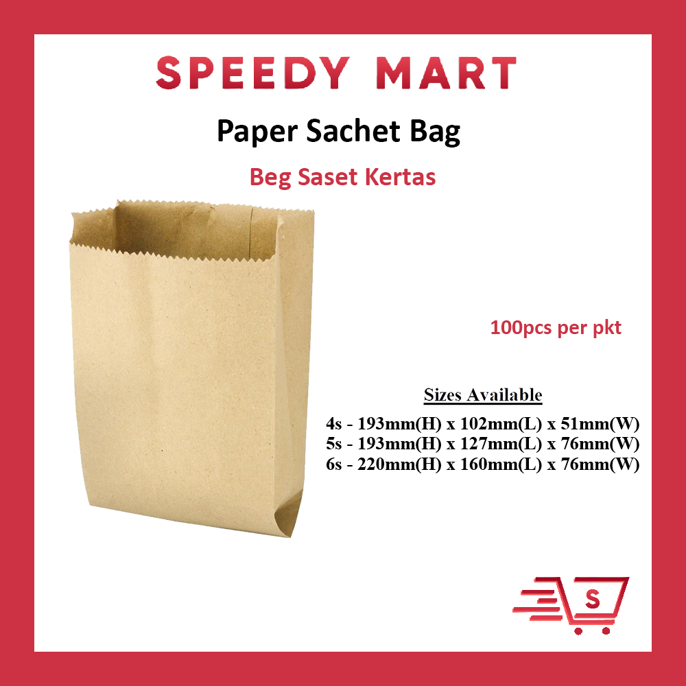 Beg Kertas (100pcs) Budget Kraft Brown Paper Bag Sachet/ Food Wrapprer ...