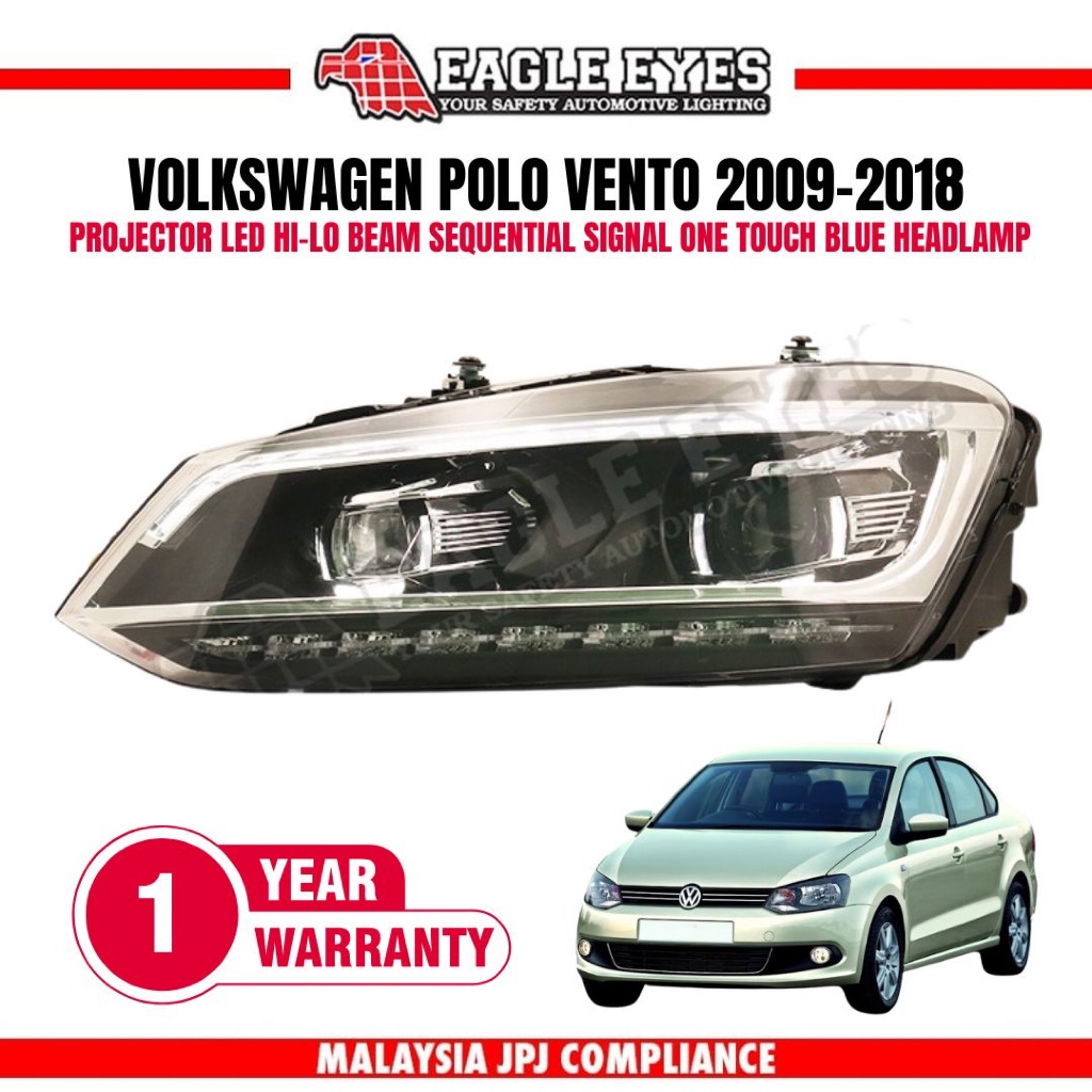 VOLKSWAGEN POLO VENTO 2009-2018 PROJECTOR LED HI-LO BEAM SEQUENTIAL ...