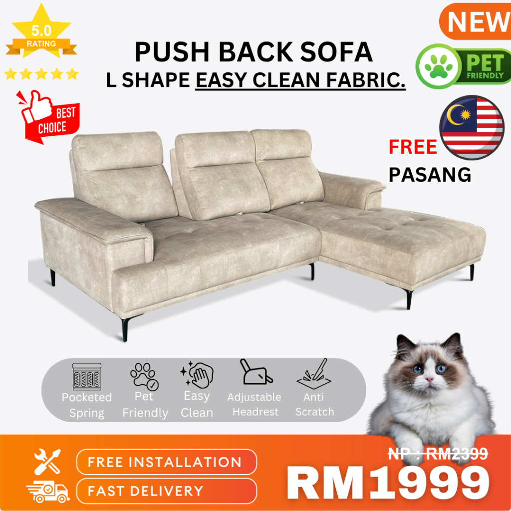 🔥FREE INSTALLATION 🔥KFURNITURE SOFA PUSH BACK EASY CLEAN FABRIC VELVET ...