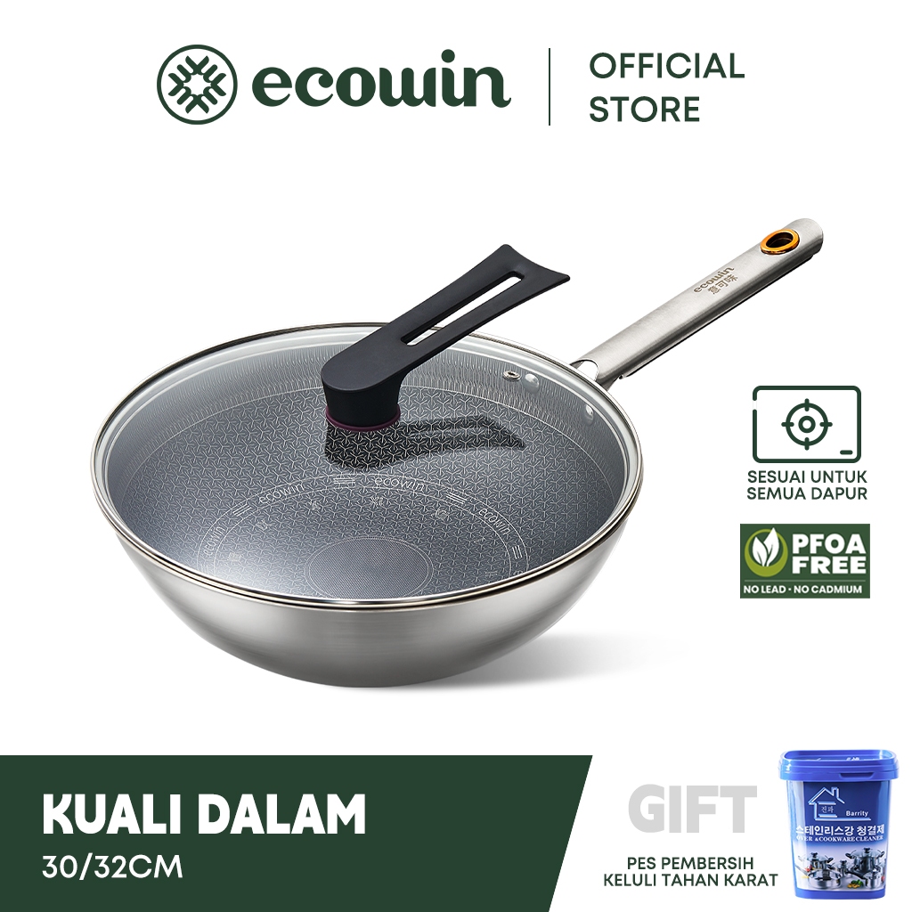Ecowin Cookware Honeycomb Stainless Steel Cookware Wok Full Screen No Coating Wok (30cm ...