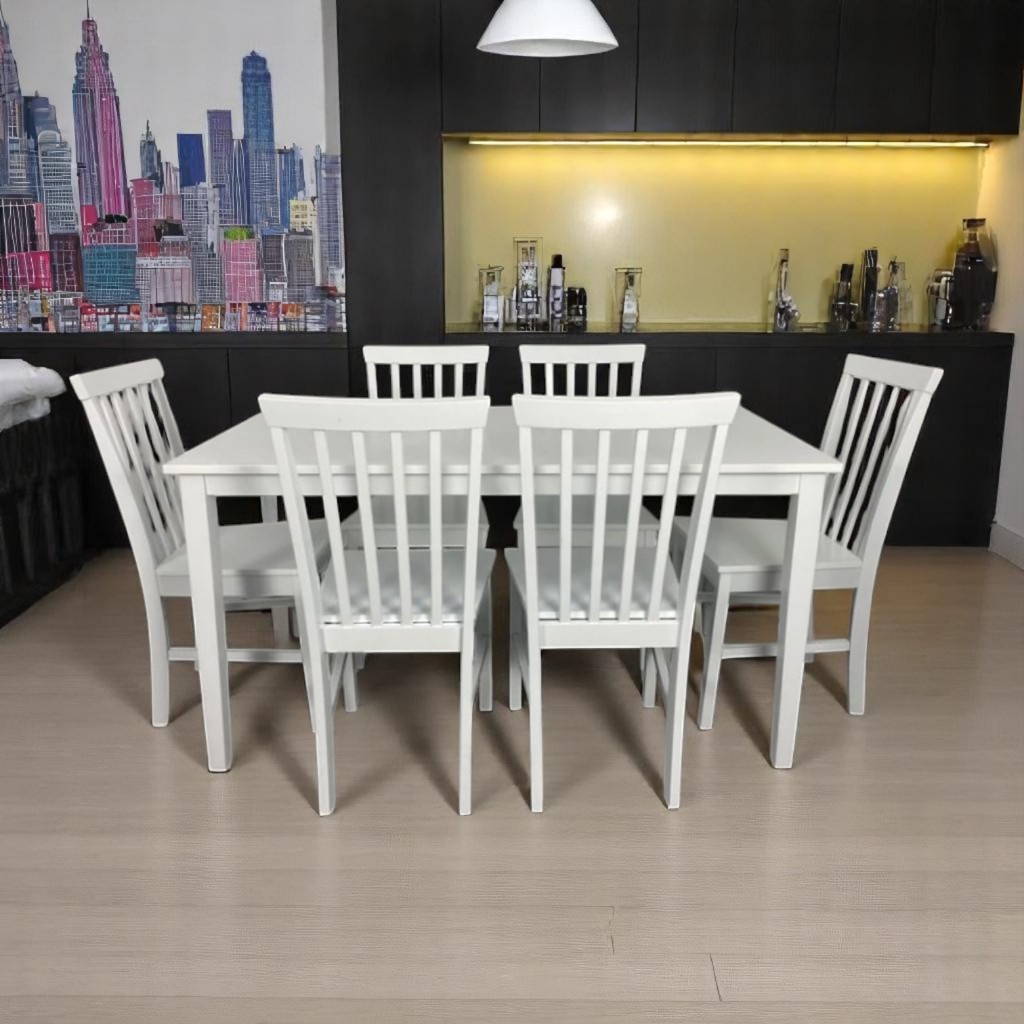 ️familystar2u - [ 1+6 ] Scandinavian White Dining Set (One Table 6 ...