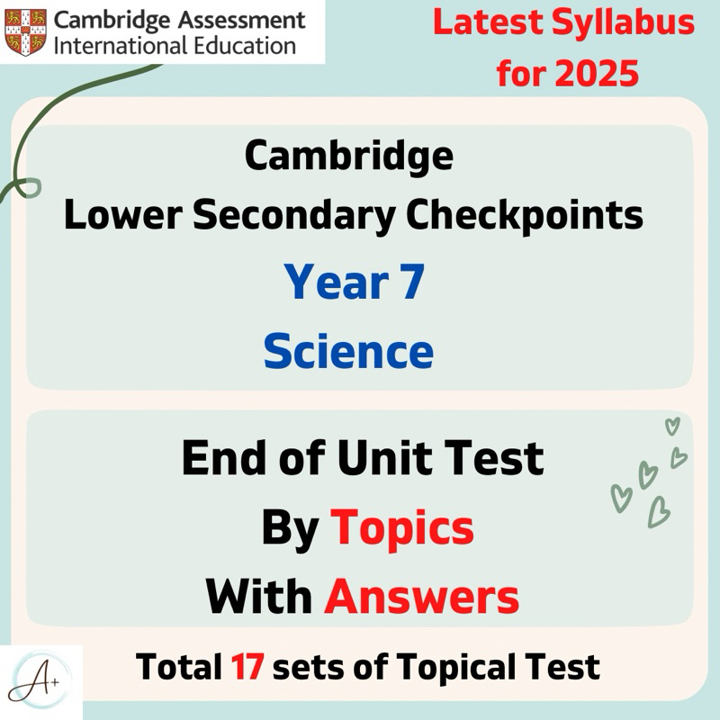 Year 7 Science Cambridge Lower Secondary Topical Test Papers with ...