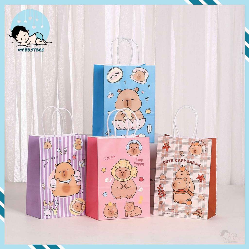 [ Ready Stock ] Capybara Cartoon Gift Bags Paper Bags handle Gift food ...