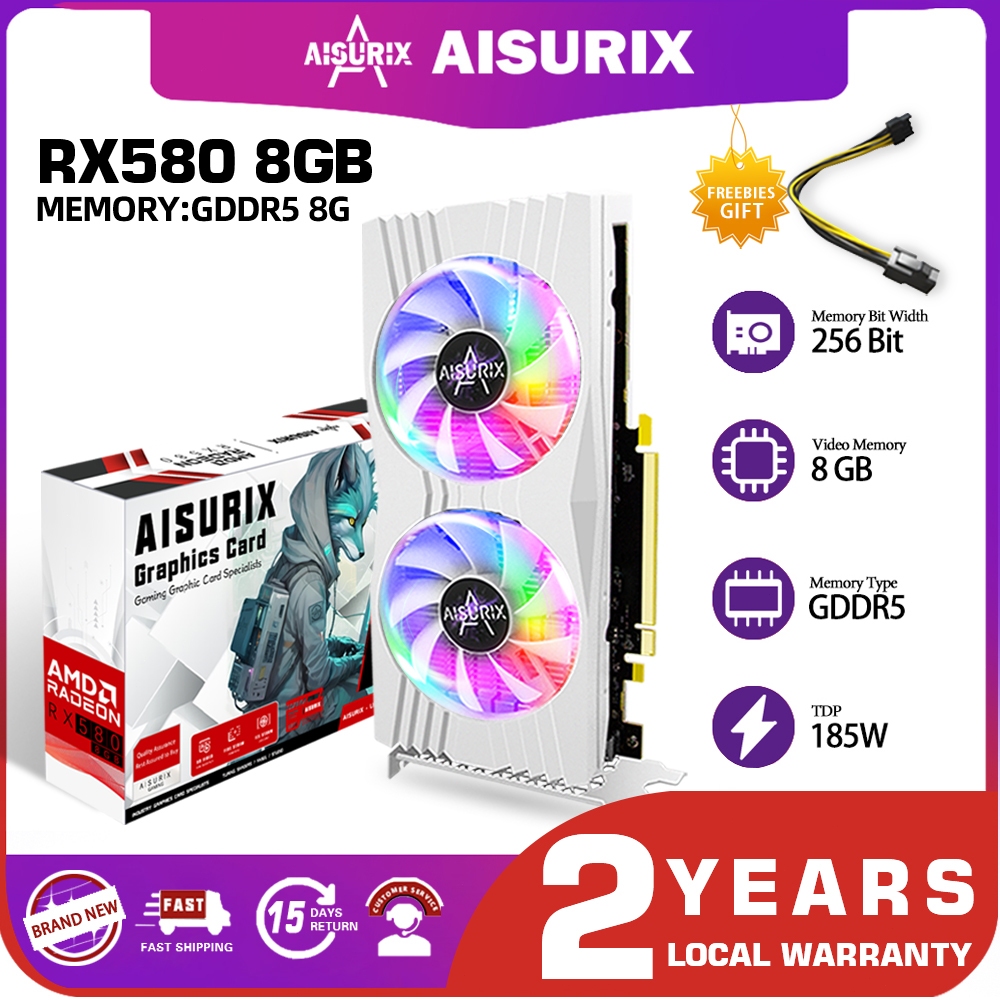 AISURIX RX580 8GB RGB Graphics Card Computer GDDR5 256Bit GPU Radeon ...