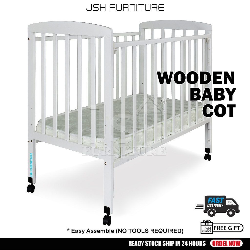 Katil Kayu Bayi JSH BC7 - Wooden Baby Cot Cradle Bed Solid Wood Baby ...