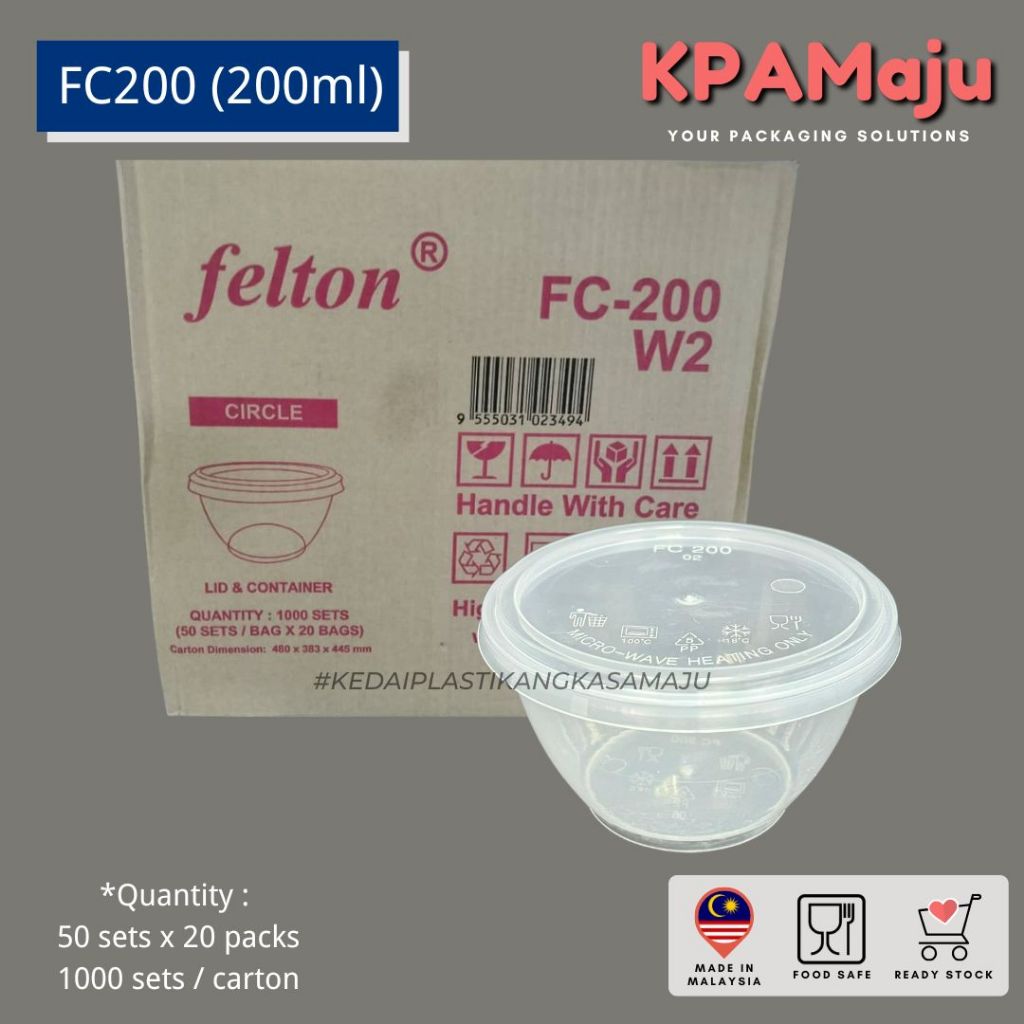 [1000sets/carton] FC200 (200ml) - Round PP Container, Microwave Safe PP ...