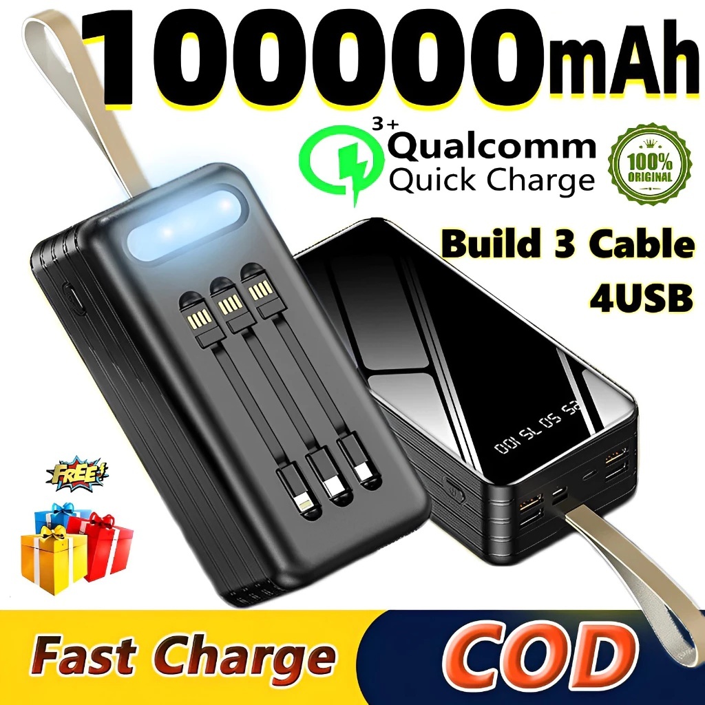 100% powerbank original 100000mah fast charge power bank With led light ...