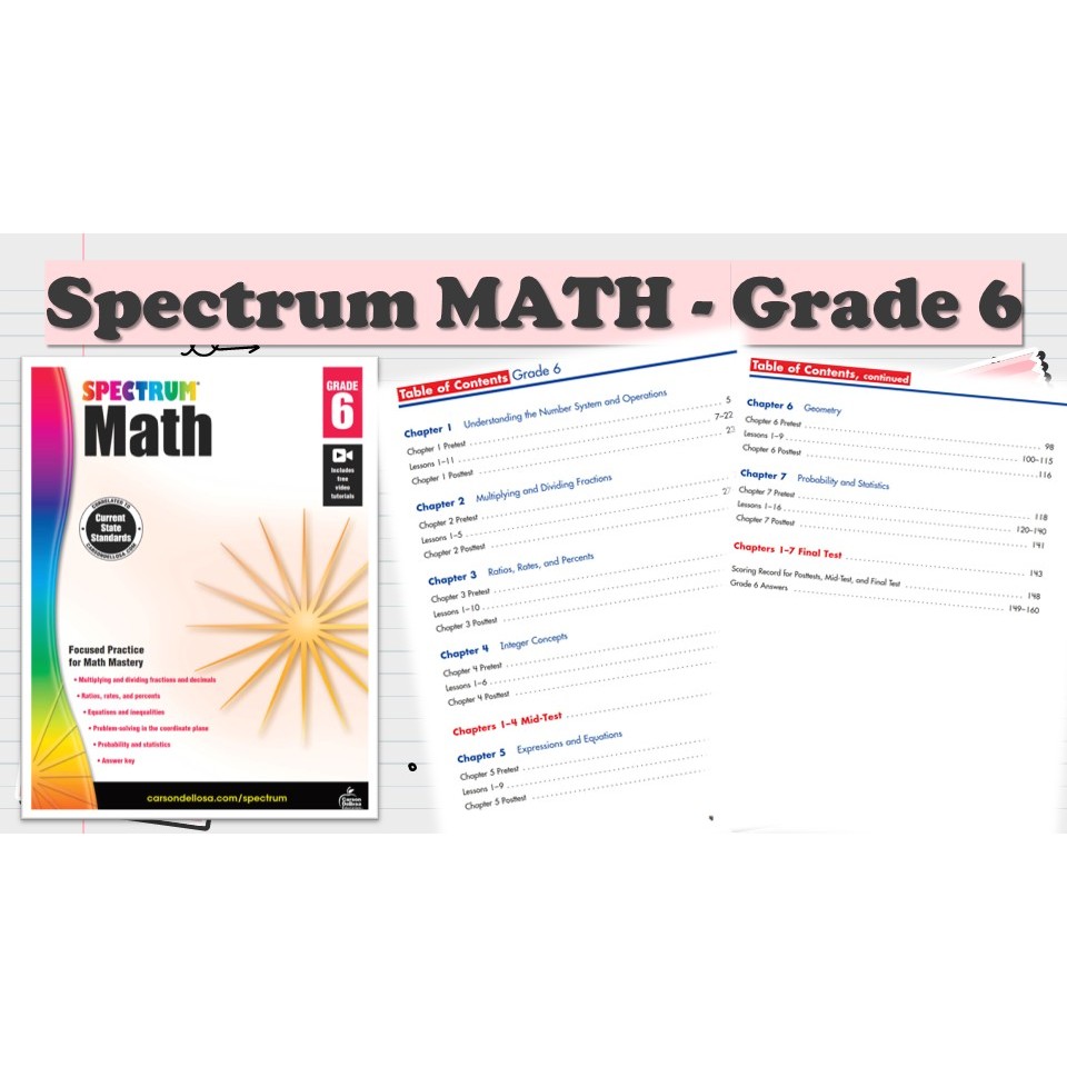 [PRE571] 164 pages SPECTRUM Math Grade 6 Worksheet PDF version 电子书 ...