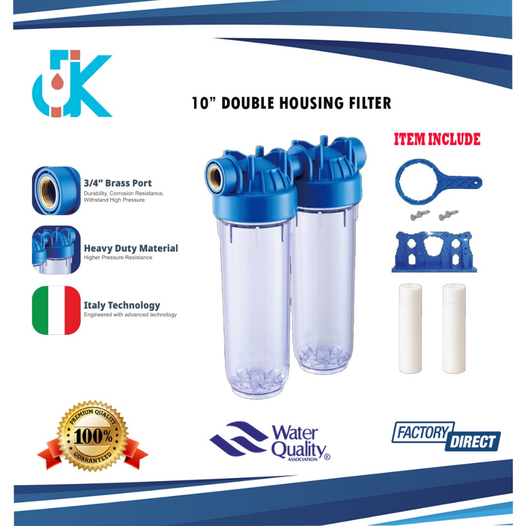 AQUA 10" Double Stage Housing Water Filter Purifier System Reduce ...