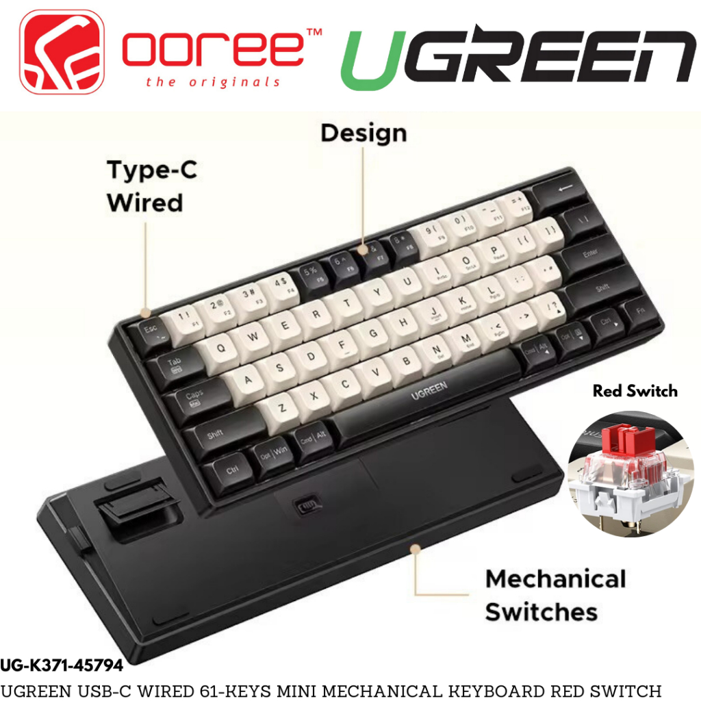 UGREEN UG-K371-45794 USB-C WIRED 61-KEYS MINI MECHANICAL KEYBOARD RED ...