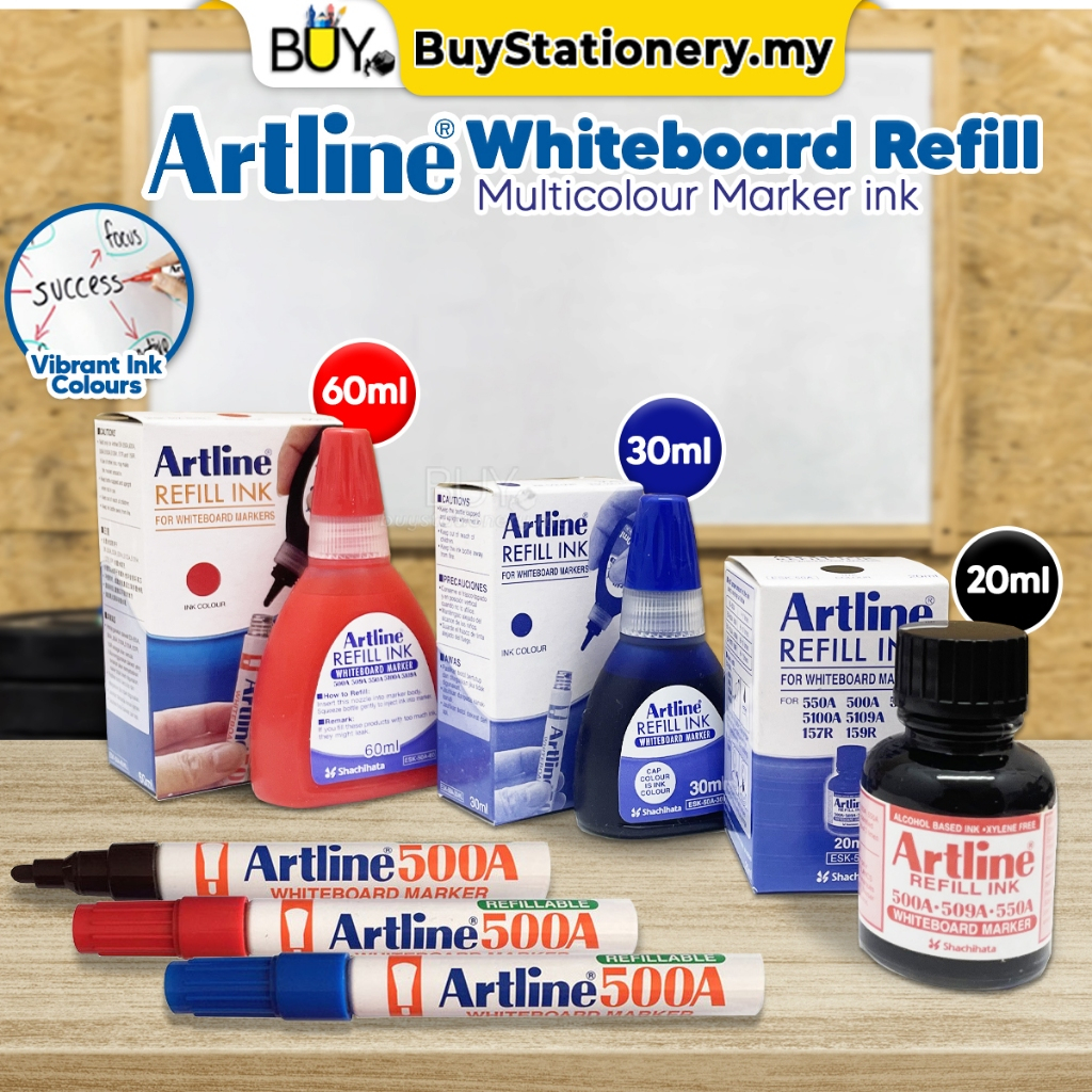 Artline White Board Marker Refill Ink Blue Red Black 20ml 30ml 60ml -(1 ...