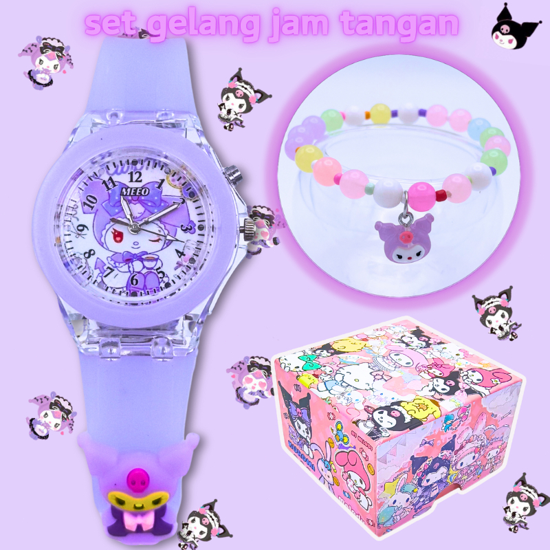 【Watch + bracelet】Cartoon Kids Watch LED Light kids kuromi watches for ...