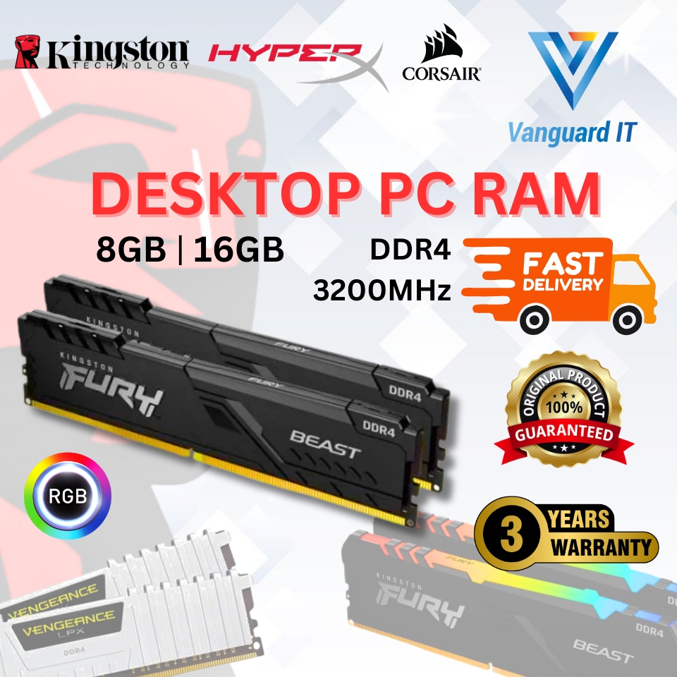 DDR4 RAM GAMING DESKTOP RAM DDR4 RGB[8GB |16GB]3200MHz KINGSTON HYPERX ...