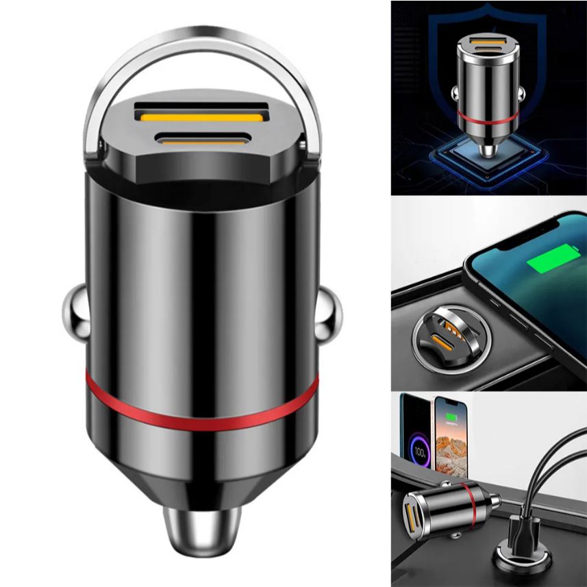 100W Mini Car Phone Charger USB Port Type C Dual Port Adapter Socket ...