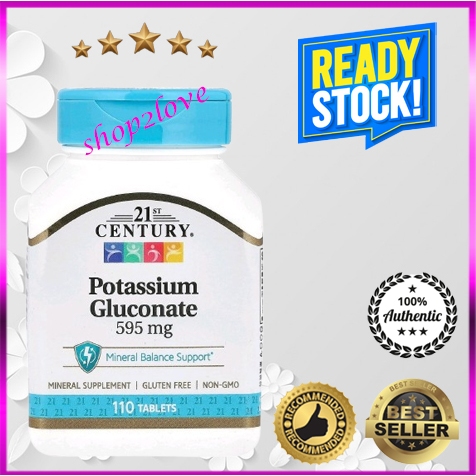 21st Century Potassium Gluconate 595mg 110 Tablets - Mineral Balance ...