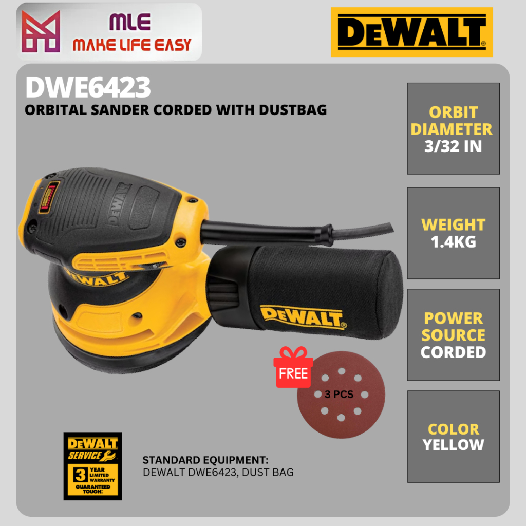 DEWALT DWE6423 ORBITAL SANDER 280W 125MM | DWE6423-B1 | Shopee Malaysia
