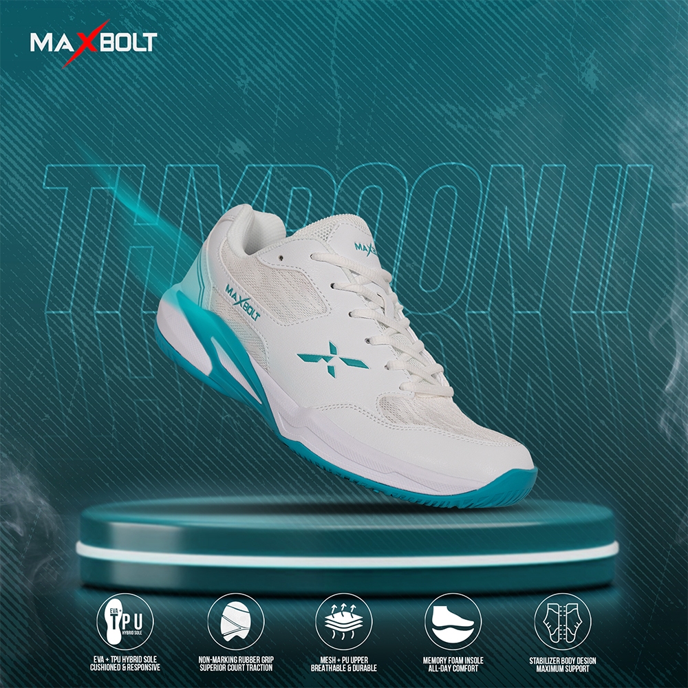 Maxbolt TYPHOON II White/Green Unisex Badminton Court Shoe | Shopee ...