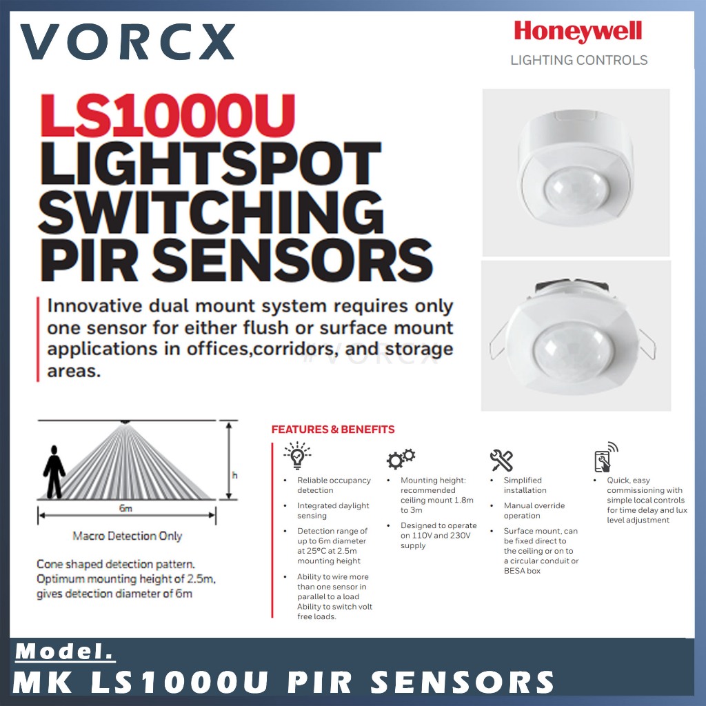 MK Honeywell LS1000U Lightspot Switching Pir Sensors Two Use Surface ...