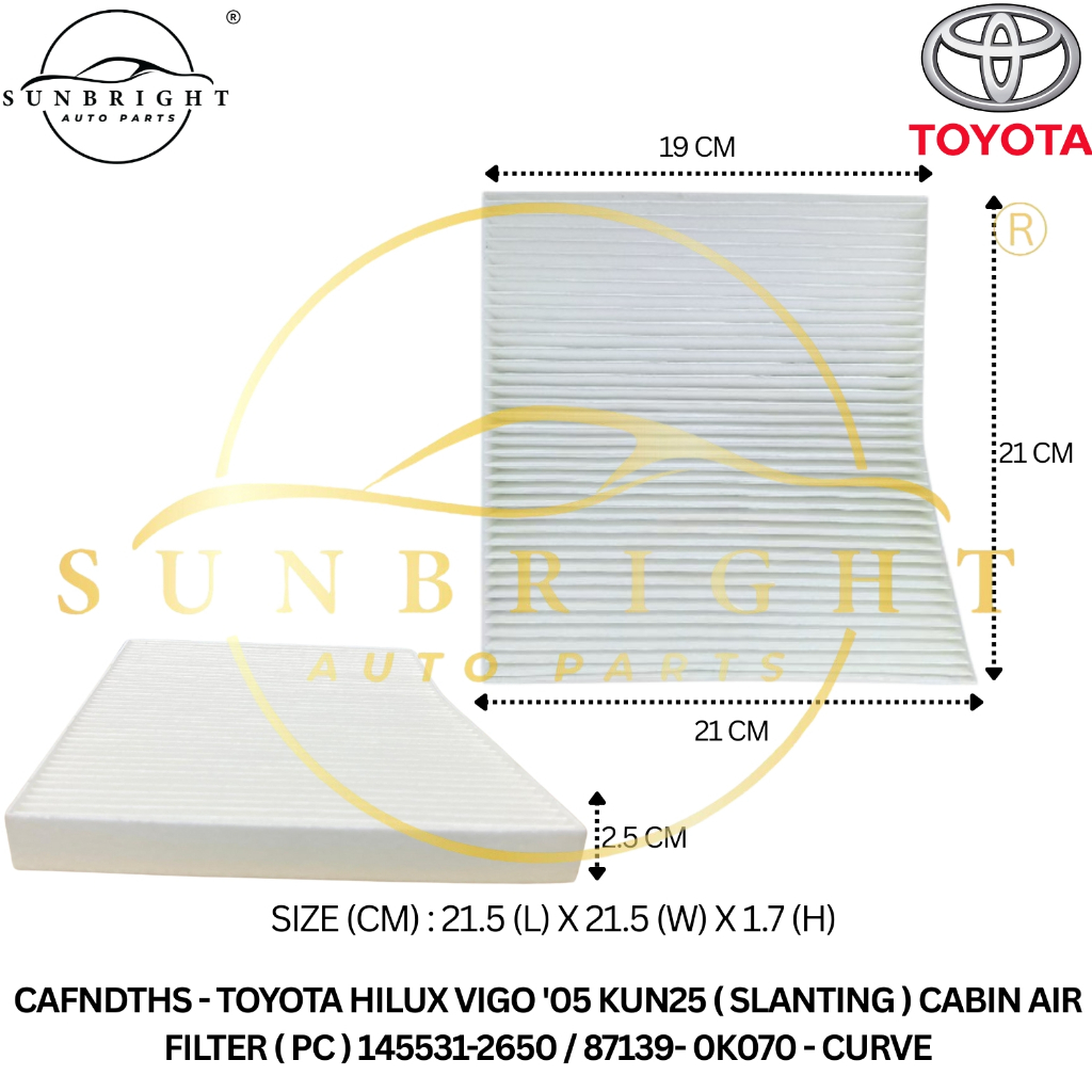 TOYOTA HILUX VIGO '05 KUN25 ( SLANTING ) CABIN AIR FILTER ( PC ) 145531 ...