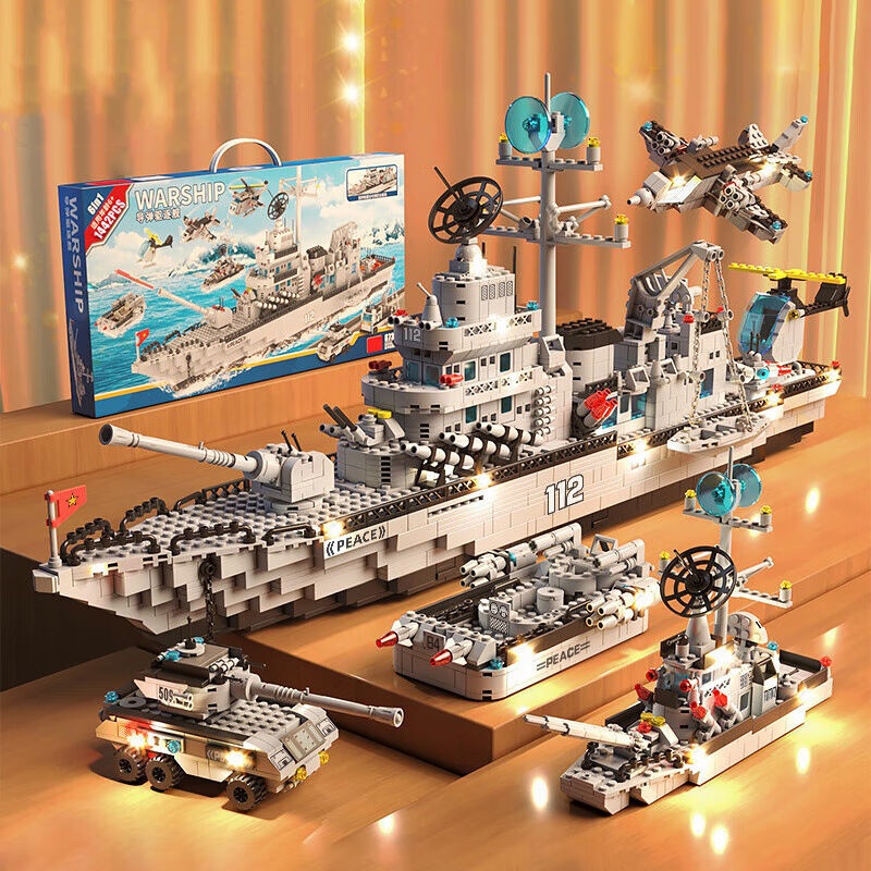 Mainan 1442Pcs Warship Building Blocks Police Navy Robots Model ...