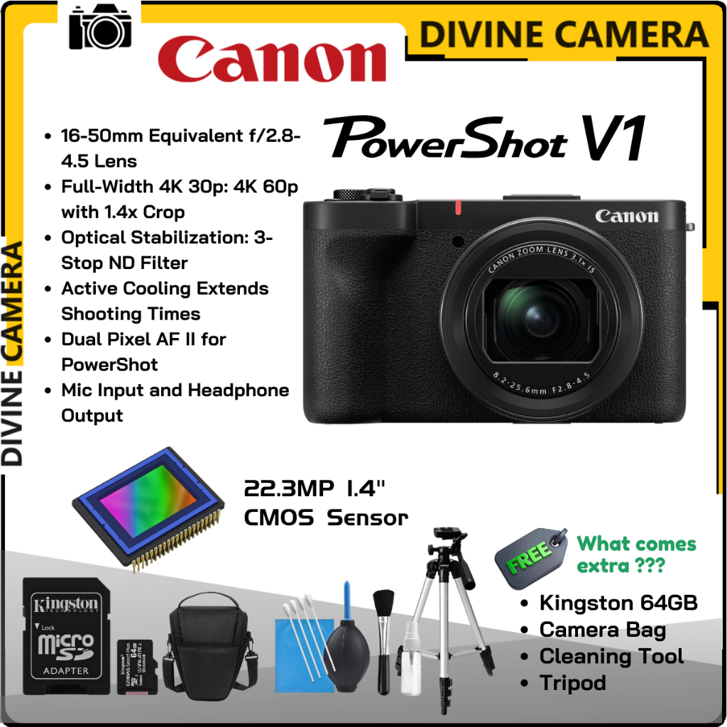 Canon PowerShot V1 Digital Camera 22.3MP 1.4" Full-Width 4K 30p ( 3 ...