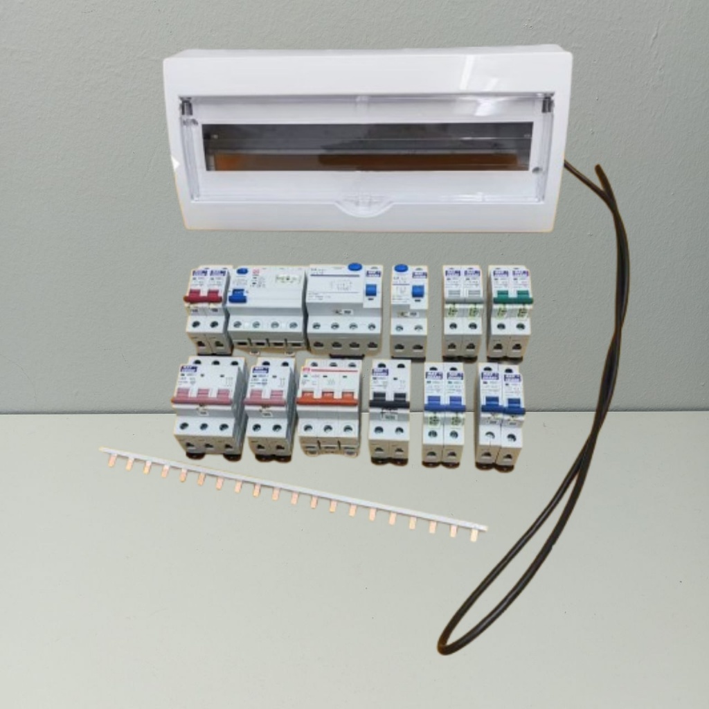 Full set home main DB box +mcb + elcb + copper bar + wire cable ...