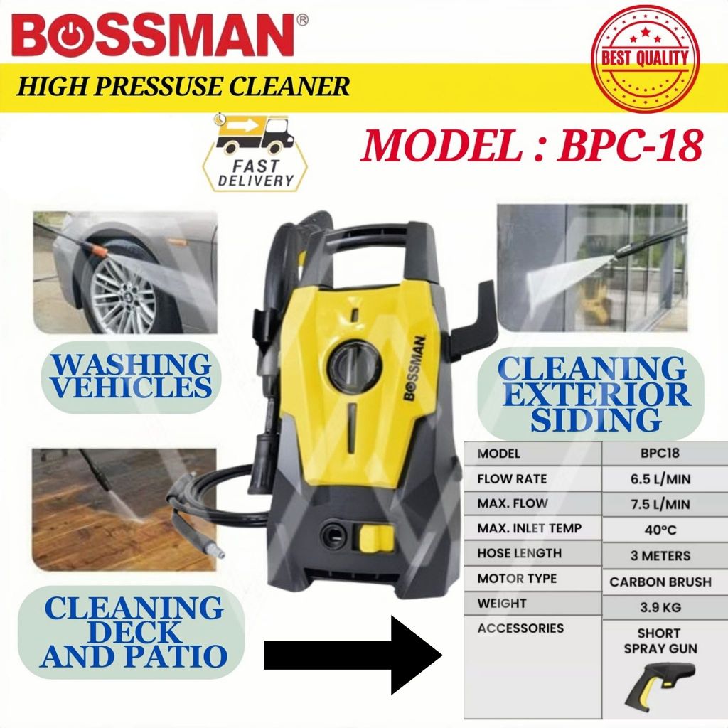 BOSSMAN BPC18 1400W HIGH PRESSURE CLEANER | WATER JET | SPRAYER | HIGH ...