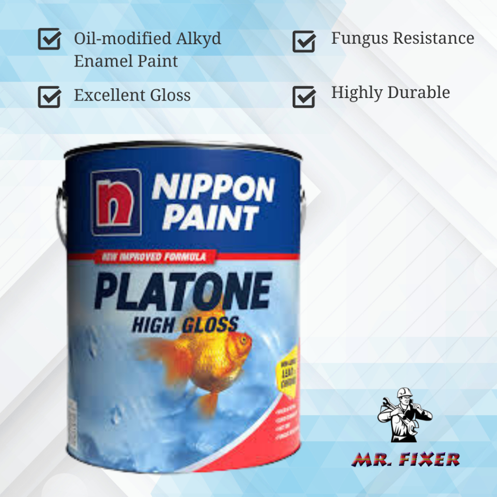 5L NIPPON PAINT Platone High Gloss Paint Cat Minyak Kayu Besi | Shopee ...
