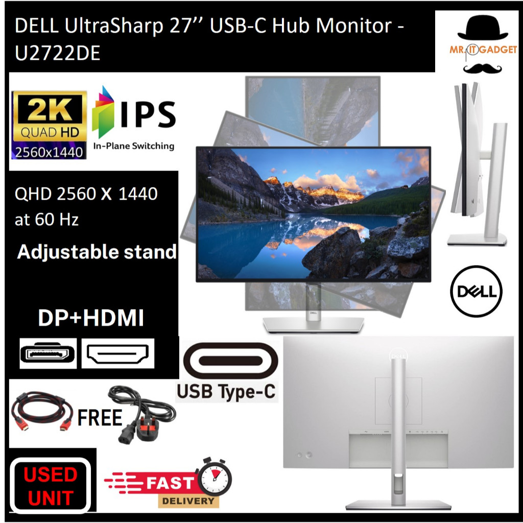 DELL LED / LCD U2722DE 27" INCH QHD (2560 x 1440) Type-C IPS UltraSharp ...