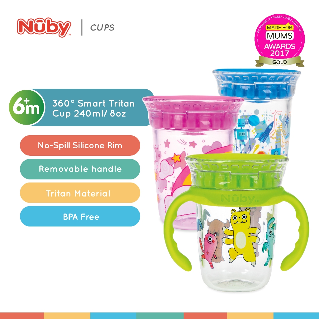 Nuby 360 Smart Tritan Cup 240ml NB10735 – Leak-Proof Training Baby Drinking Cup with Detachable ...