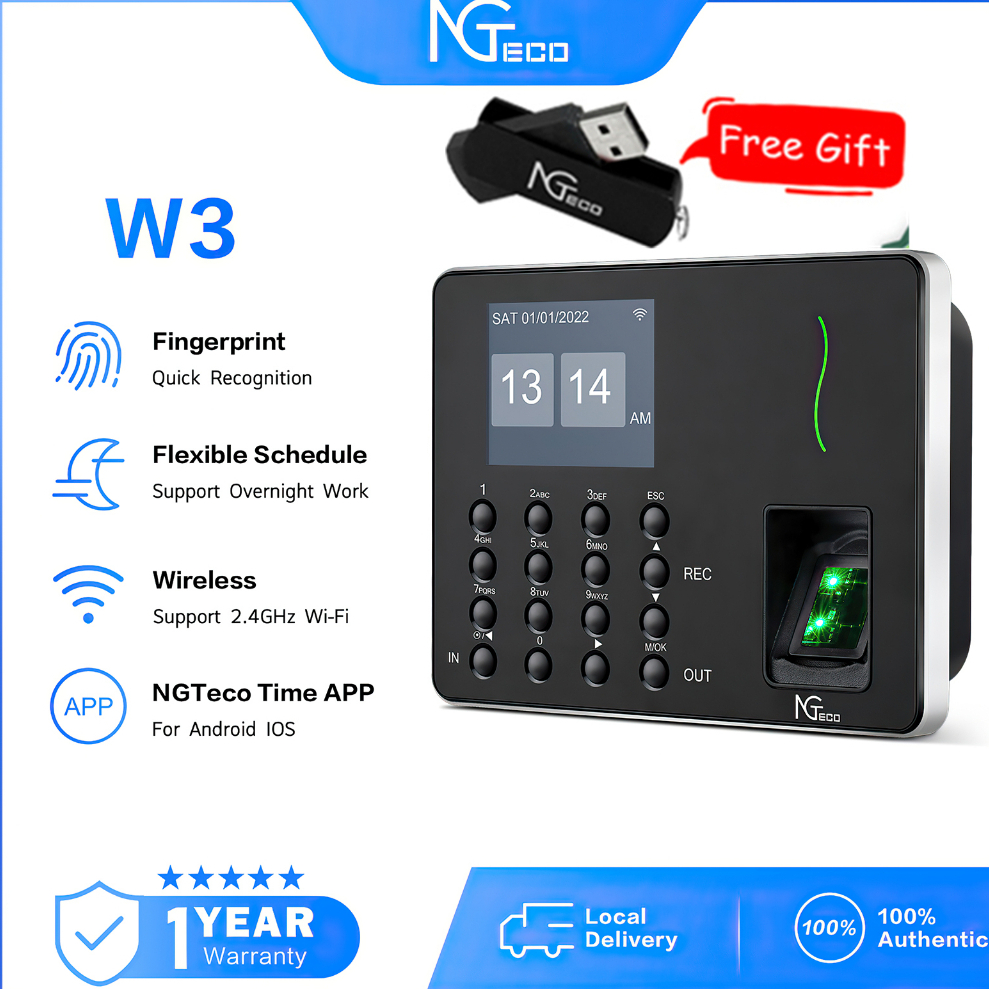 NGTeco Thumbprint Time Attendance Machine Fingerprint With Night Shift ...