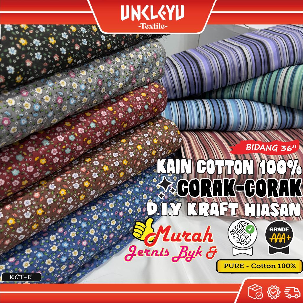 Kain Cotton 100% Corak-Corak/DIY-Hiasan/Bidang 36"/Warna Terang Kekal ...