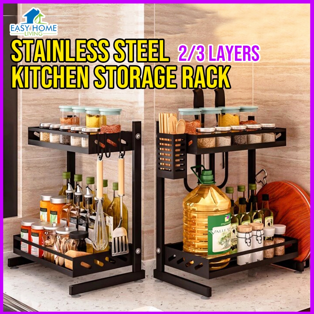 【Stainless Steel】2 | 3 Layers Set Kitchen Rak Rempah Spice ...