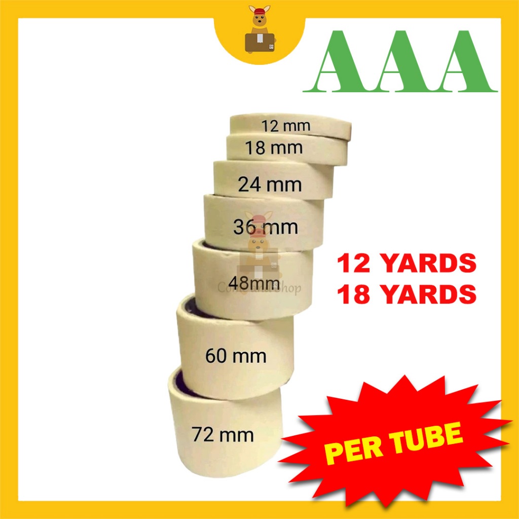 AAA Masking Tape 12mm/ 18mm/ 24mm/ 36mm/ 48mm/ 60mm/ 72mm (12 YARDS ...
