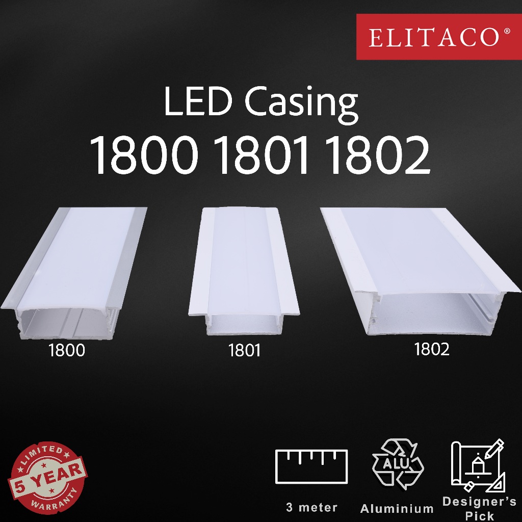 【ELITACO】300cm 1800 1801 1802 - LED Channel System with Milky Cover LED Aluminum Casing | Shopee ...