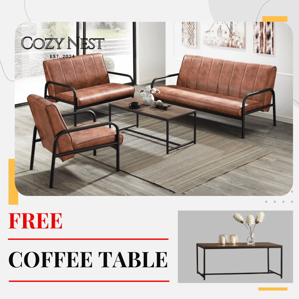 COZY NEST Industrial Modern Metal Sofa Set 1+2+3 Seater Free Coffee ...