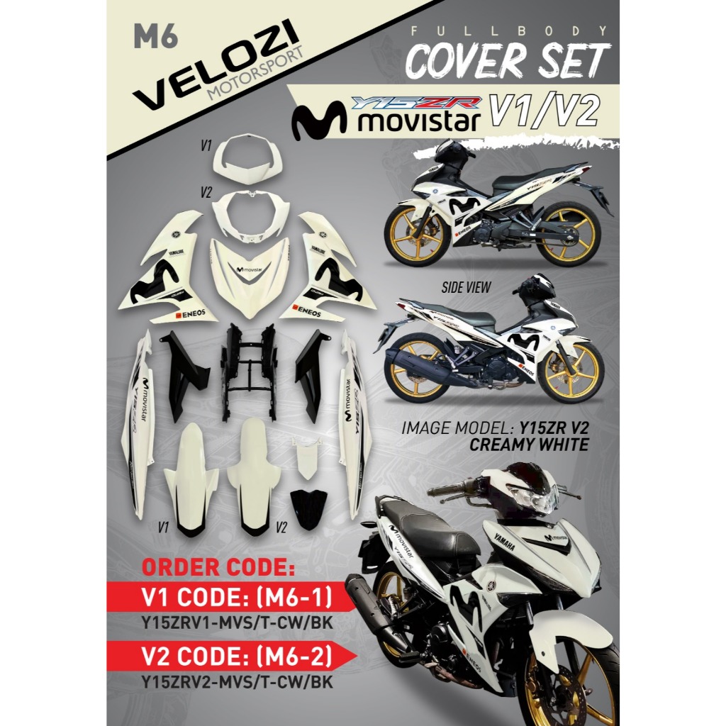 COVERSET Y15 Y15ZR V1 V2 CREAMY WHITE MOVISTAR M HITAM SIAP TANAM PREMIUM EDITION BODYSET ...