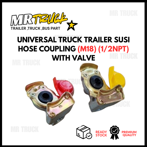 Universal truck trailer susi hose coupling (M18) (1/2NPT) with valve ...