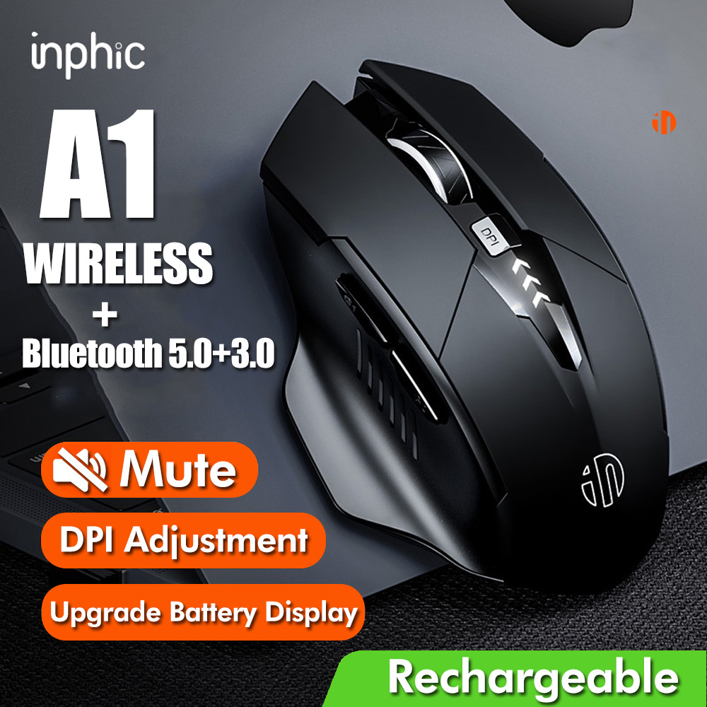 Inphic PM6 Wireless 2.4GHz USB Bluetooth Optical Mouse Rechargeable ...