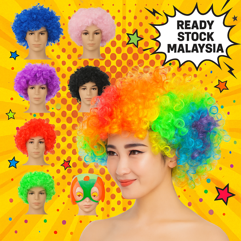 (Ready Stock) Afro Wig – Curly Clown Hair for Cosplay, Halloween, Disco ...