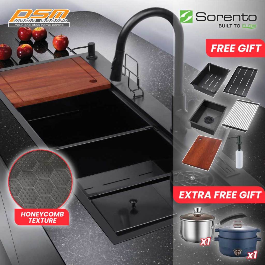 SORENTO HONEYCOMB NANO MULTIFUNCTION WORKSTATION BLACK KITCHEN SINK ...