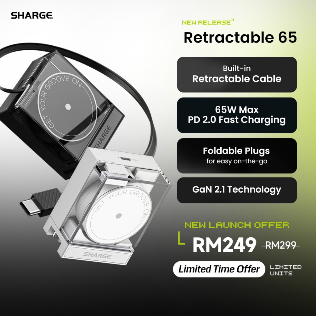 [New] SHARGE Retractable 65 (UK) | Pull to charge | Sleek transparent ...