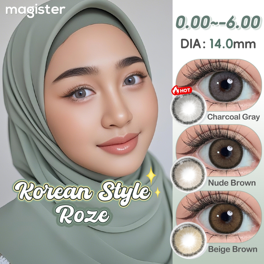 【Power 0.00~-6.00】1Pair Magister Contact Lenses with Power 14.0MM Roze ...