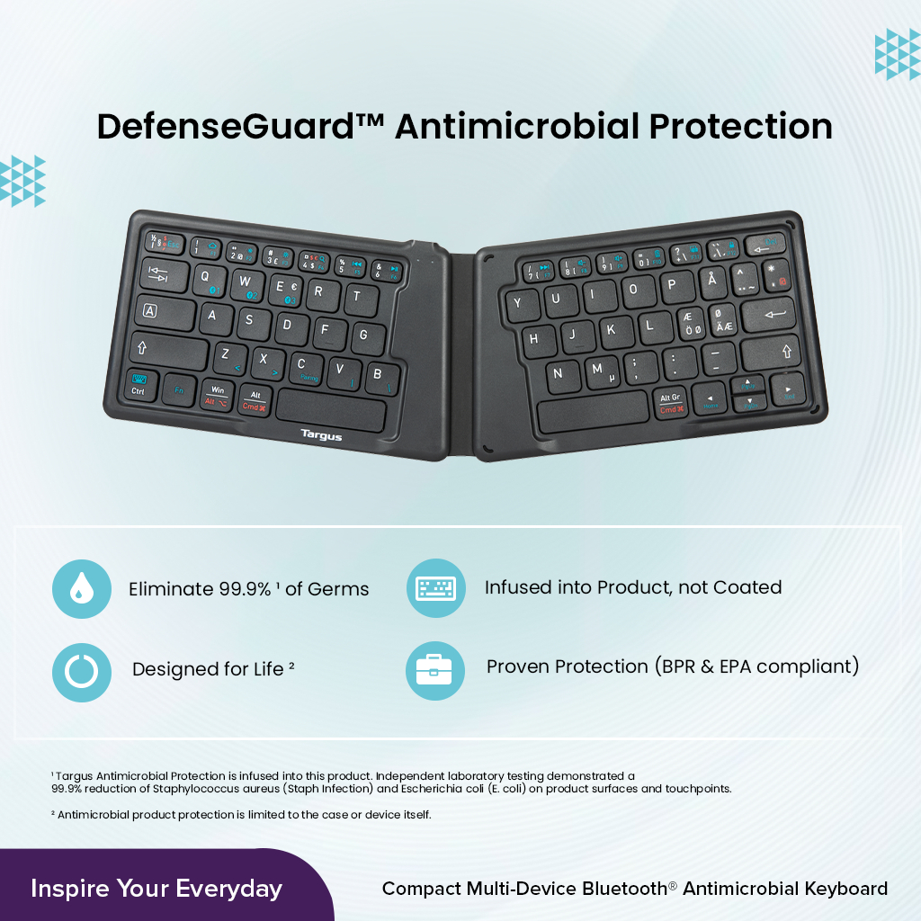 Targus Ergonomic Foldable Bluetooth® Antimicrobial Keyboard (Black ...