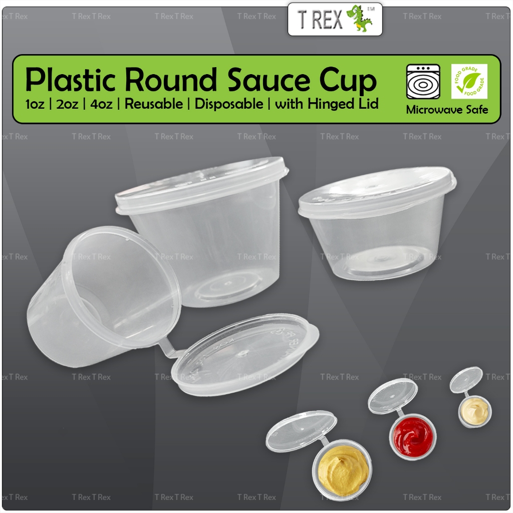 Round Takeaway Plastic Sauce Cup with Hinged Lid / PP Deli Round ...