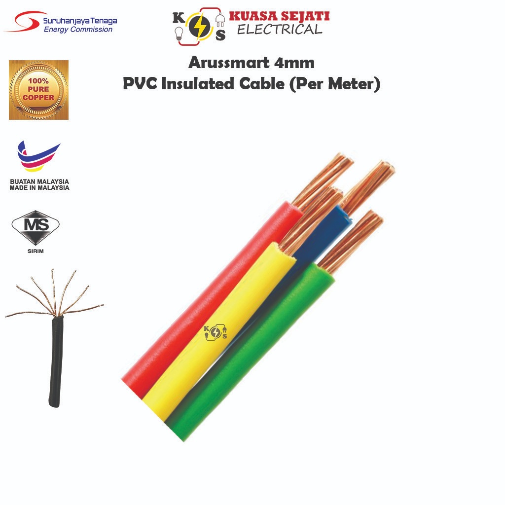 1 METER - Arussmart 4mm PVC Insulated Power Cable Wire /Electrical ...