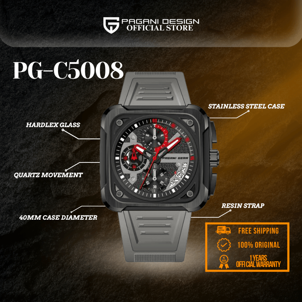 Pagani Gear Jam Tangan Lelaki Men's Rubber Quartz Watch C5008 | Shopee ...