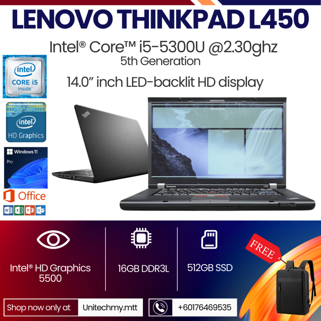 NVIDIA GRAPHICS / LENOVO THINKPAD L390, L450, L440, L430, L420 CORE I5 14" INCH 16GB RAM, 512GB ...