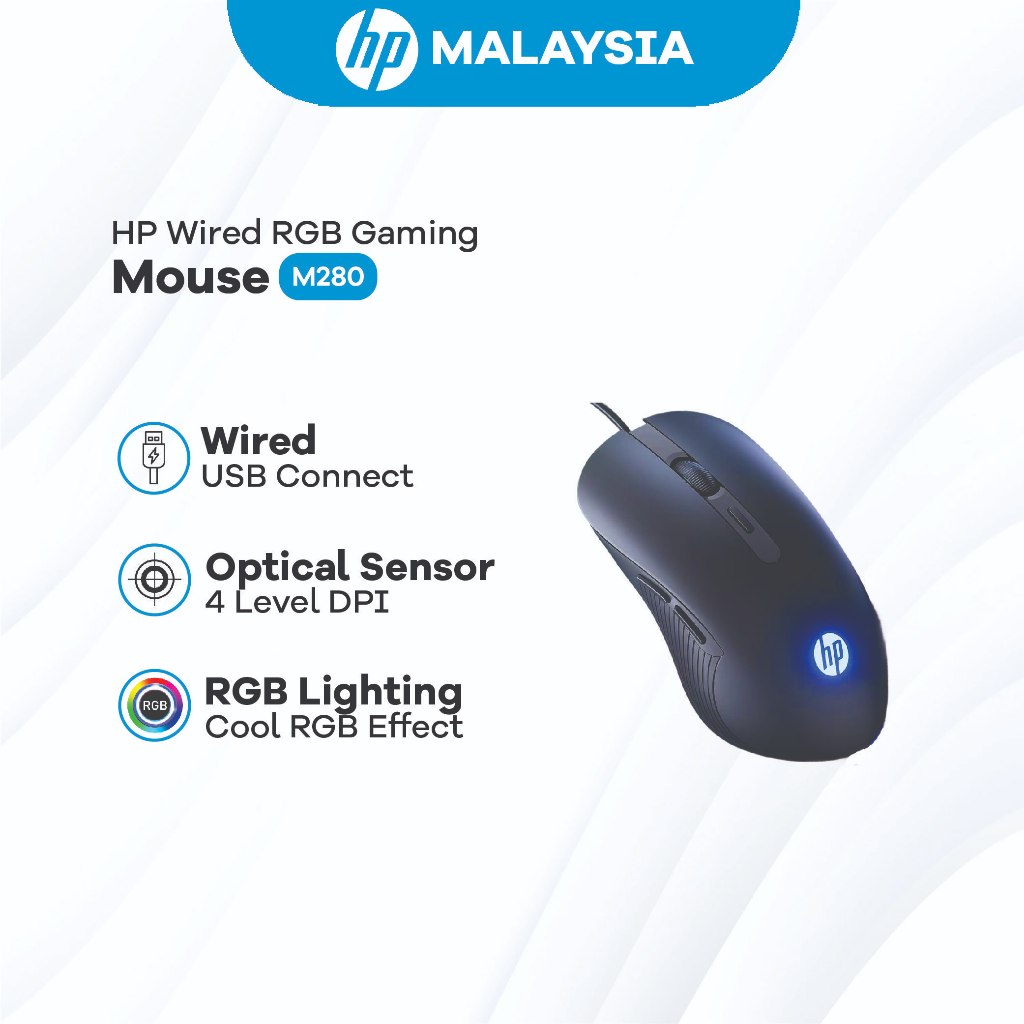 HP M280 Wired RGB Gaming Mouse 4 Lever DPI Adjustment Colorful Flowing ...