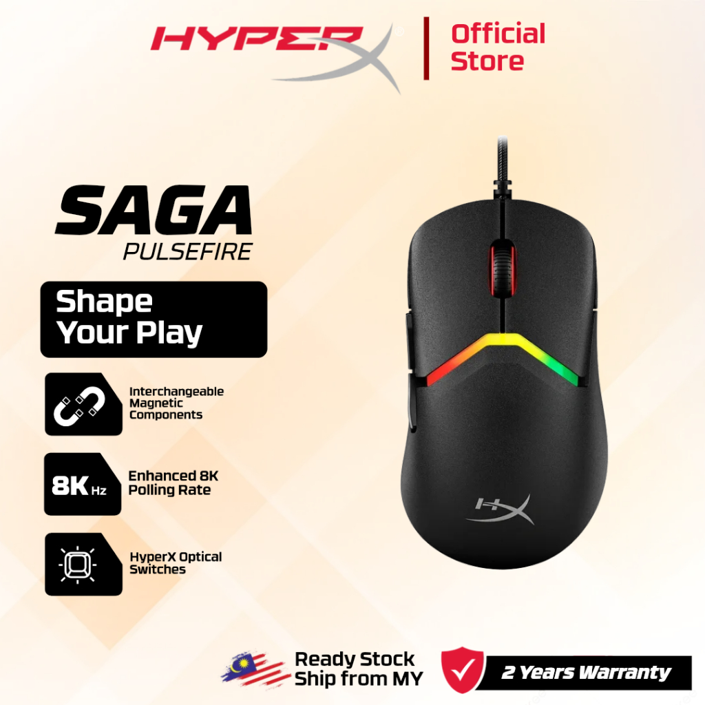 HyperX Pulsefire Saga Optical Switches Ultra Grade 8k Polling Gaming ...